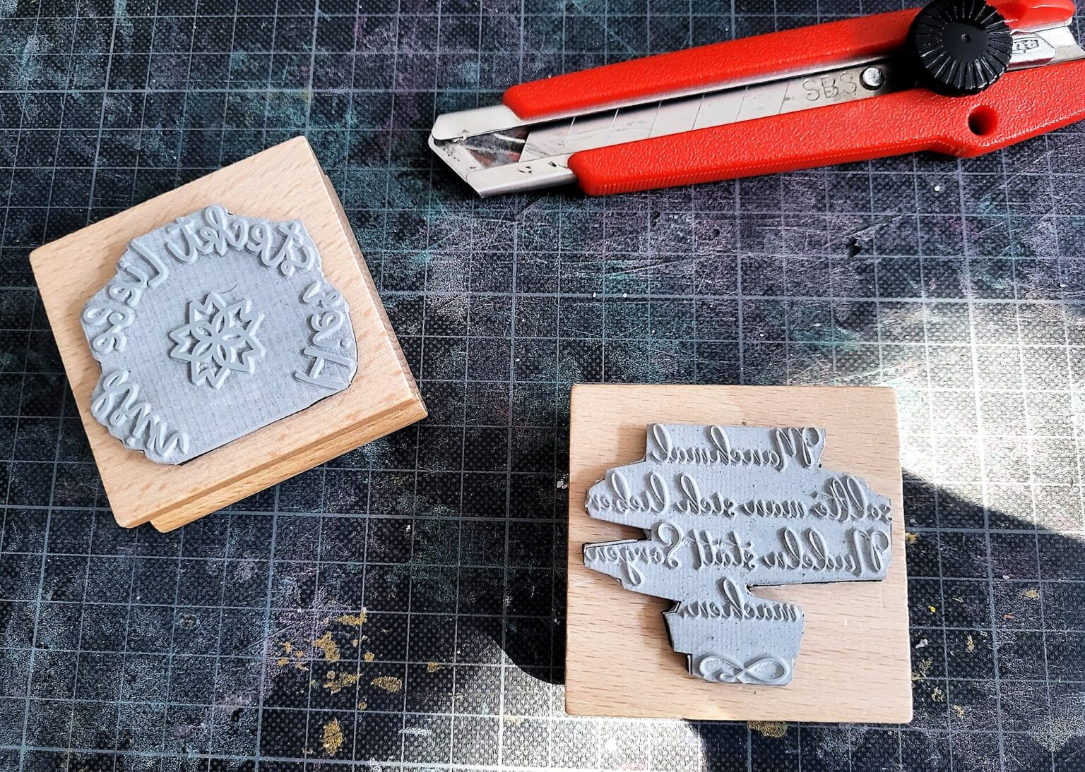 Holzstempel "Nudeln statt Sorgen" 6 x 6 cm - Gaumen Freunde